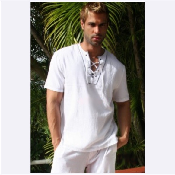 Bohio | Shirts | Mens Cotton Gauze Drawstring White Shirt Large L ...